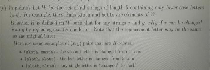 Solved e) (5 points) Let W be the set of all strings of | Chegg.com Solved e) (5 points) Let W be the set of all strings of | Chegg.com