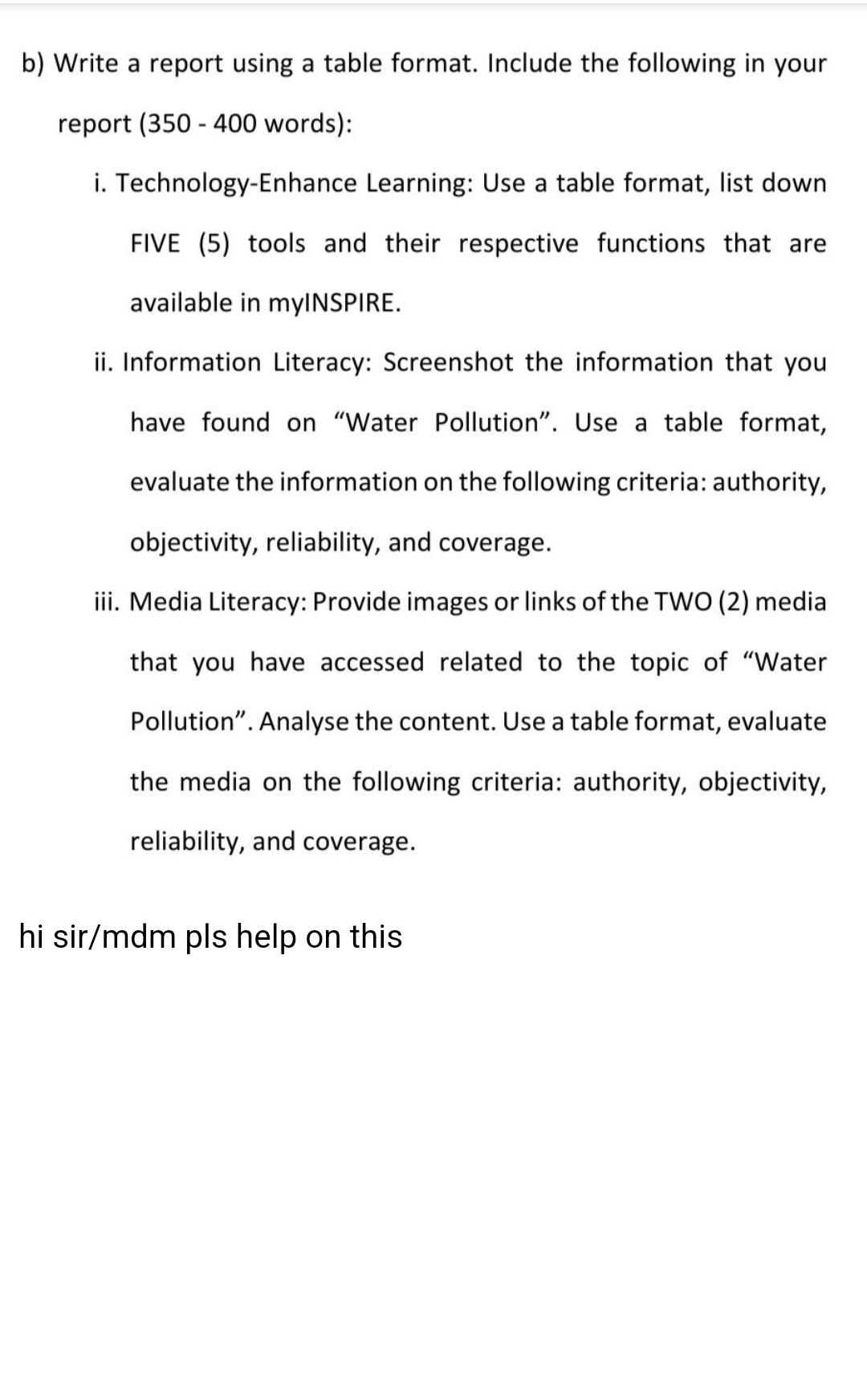 Write a report using a table format. Include the | Chegg.com