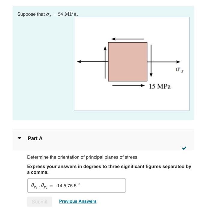 Solved Suppose that σx=54MPa Part A Determine the | Chegg.com