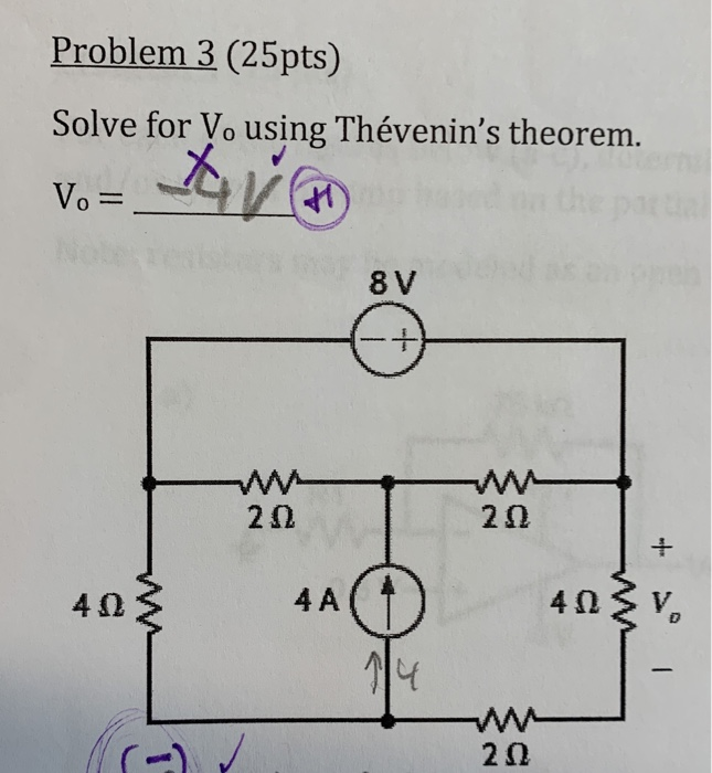 Solved Problem 3 (25pts) Solve for Vo using Thévenin's | Chegg.com