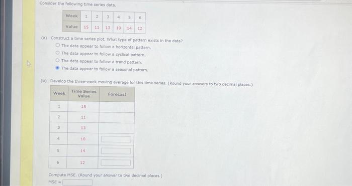Solved Contider the following time series data. (a) | Chegg.com