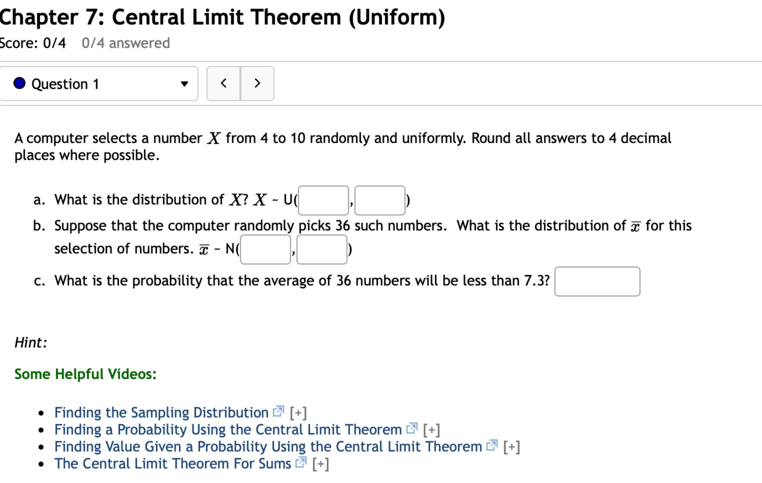 Solved A computer selects a number x ﻿from 4 ﻿to 10 | Chegg.com