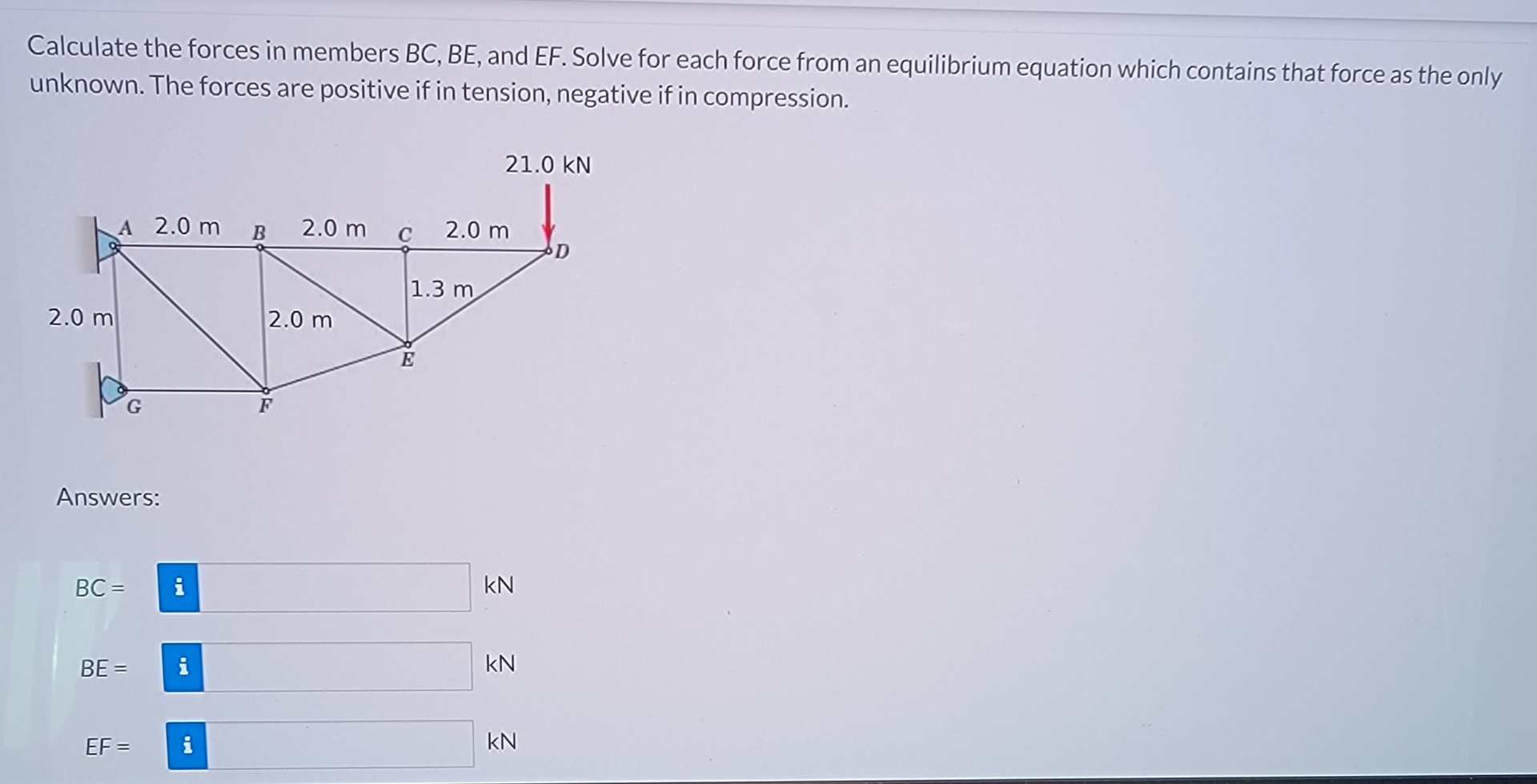 Solved Calculate the forces in members BC,BE, ﻿and EF. | Chegg.com