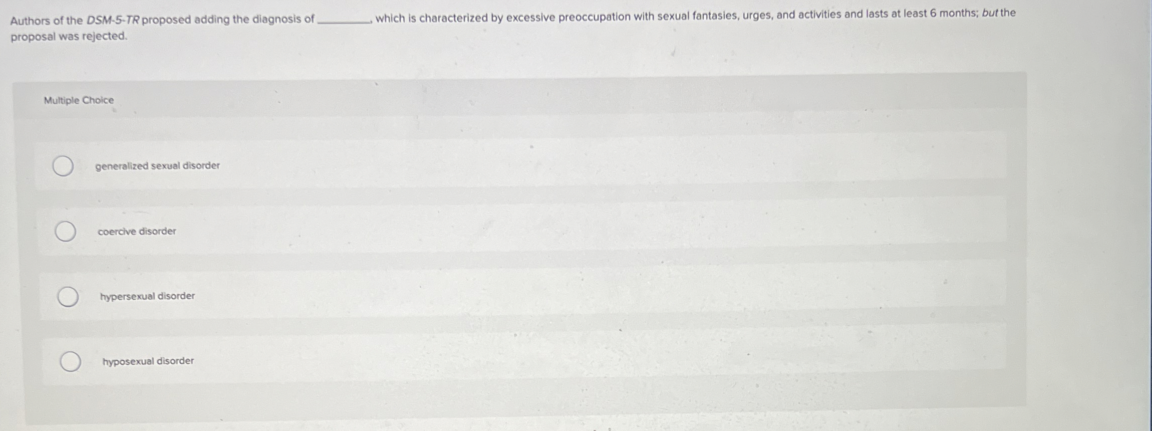 Solved Authors of the DSM-5-TR proposed adding the diagnosis | Chegg.com