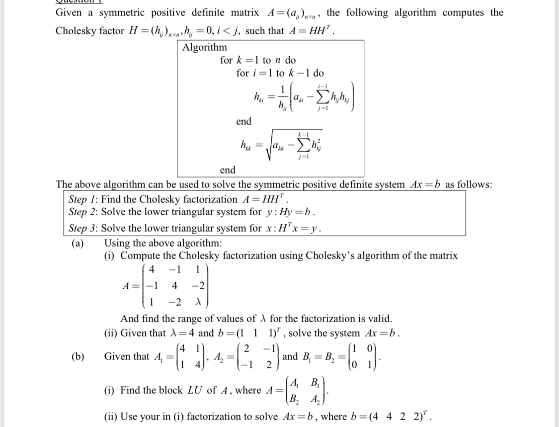 Given A Symmetric Positive Definite Matrix
