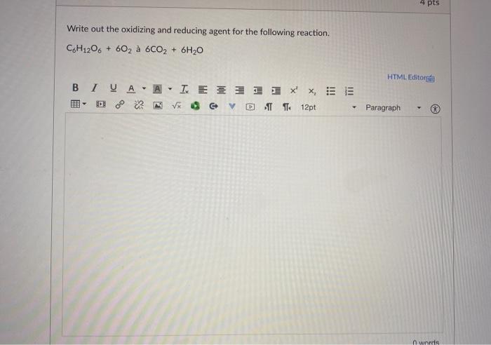 Solved 4 pts Write out the oxidizing and reducing agent for | Chegg.com