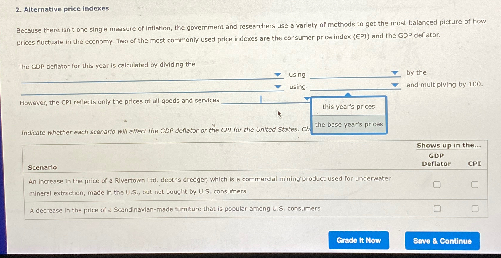 Solved Alternative price indexesBecause there isn't one | Chegg.com