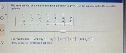 Solved The initial tableau of a linear programming problem | Chegg.com