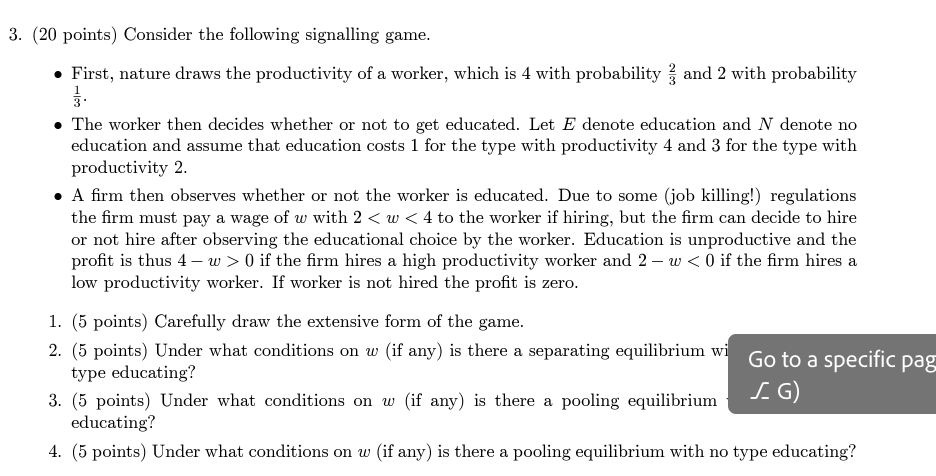 Solved (5 ﻿points) ﻿Carefully draw the extensive form of the | Chegg.com