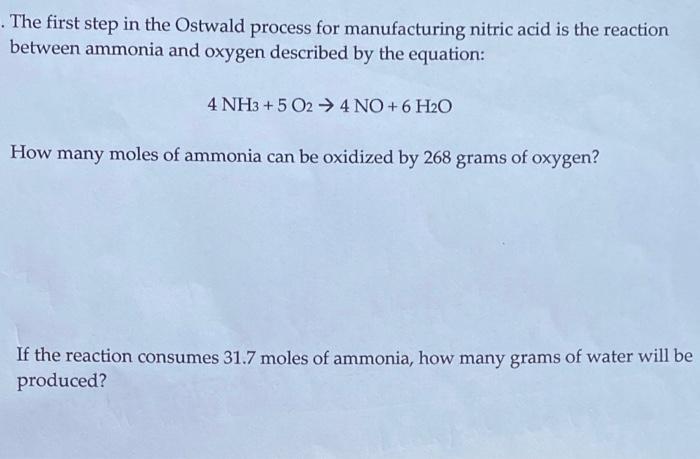 Solved The first step in the Ostwald process for | Chegg.com