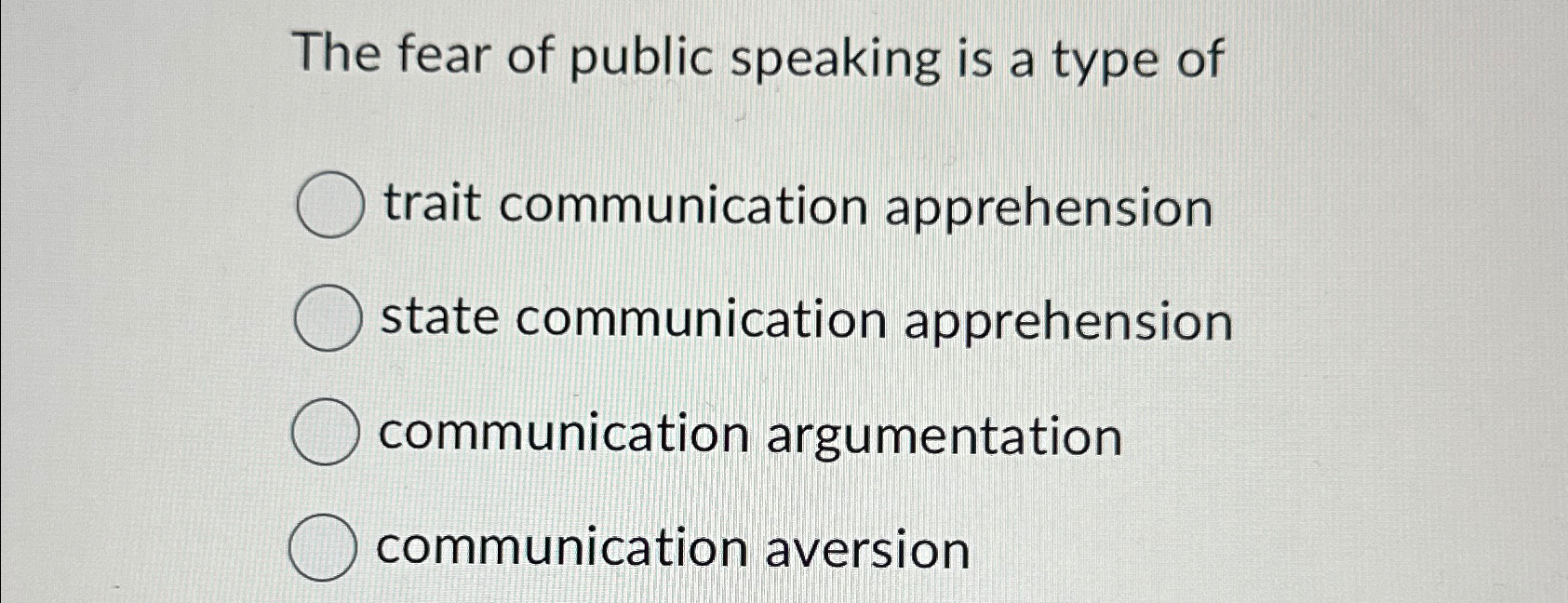 Solved The fear of public speaking is a type of trait | Chegg.com