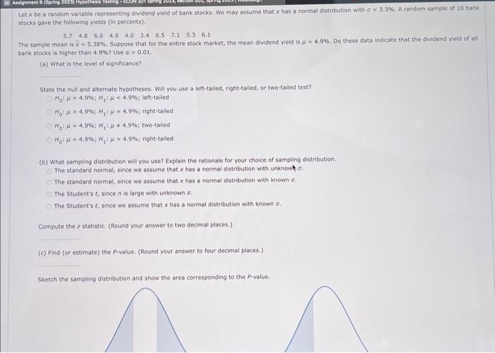 et x be a random variable representing dividend yield | Chegg.com