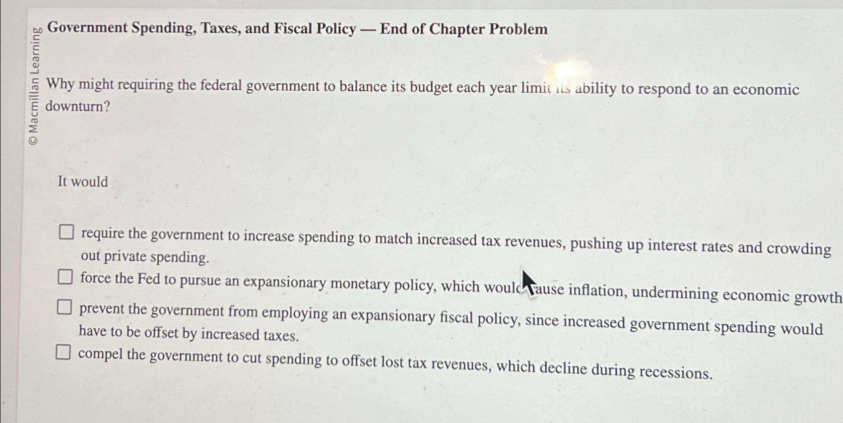 Solved oo Government Spending, Taxes, and Fiscal Policy — | Chegg.com