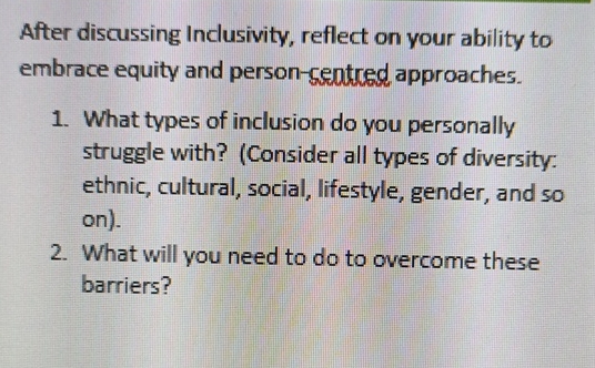 Solved After discussing Inclusivity, reflect on your ability | Chegg.com