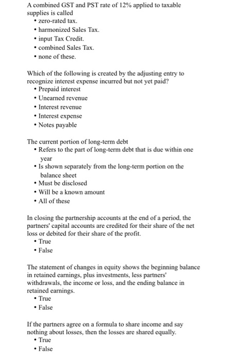 Solved A combined GST and PST rate of 12% applied to taxable | Chegg.com