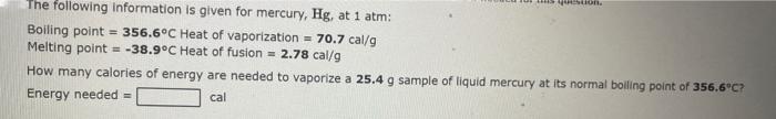 Solved The following information is given for mercury, Hg, | Chegg.com