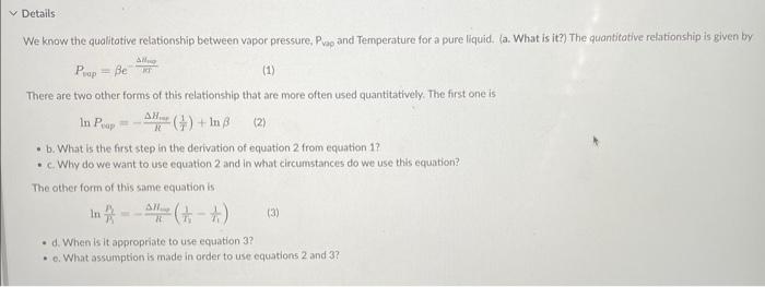 We know the qualitative relationship between vapor | Chegg.com