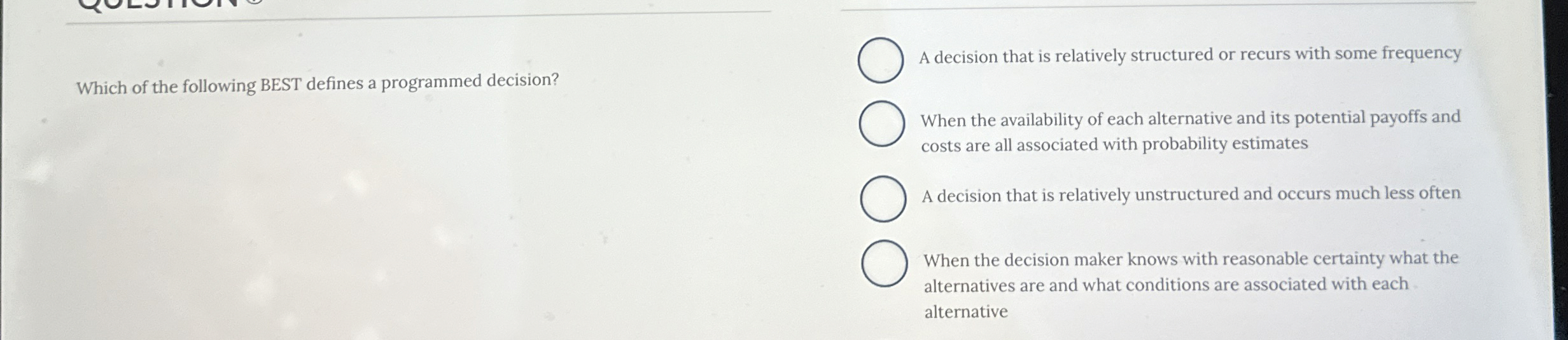 Solved Which of the following BEST defines a programmed | Chegg.com