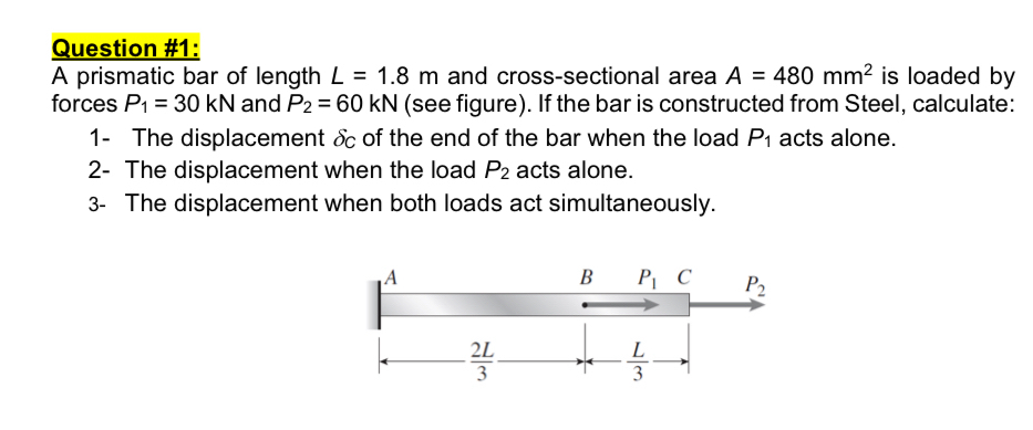 Solved Question #1:A prismatic bar of length L=1.8m ﻿and | Chegg.com