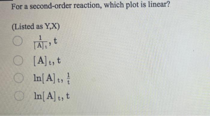 Solved For a second-order reaction, which plot is linear? | Chegg.com