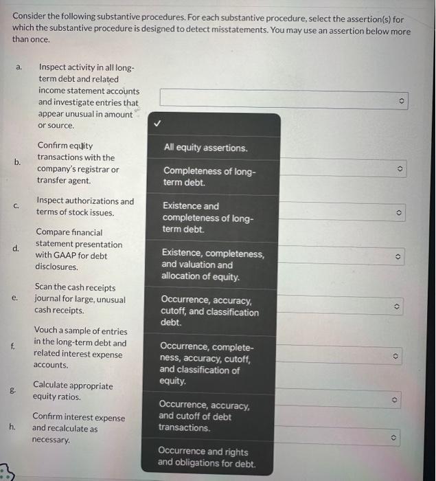 Solved Consider the following substantive procedures. For | Chegg.com