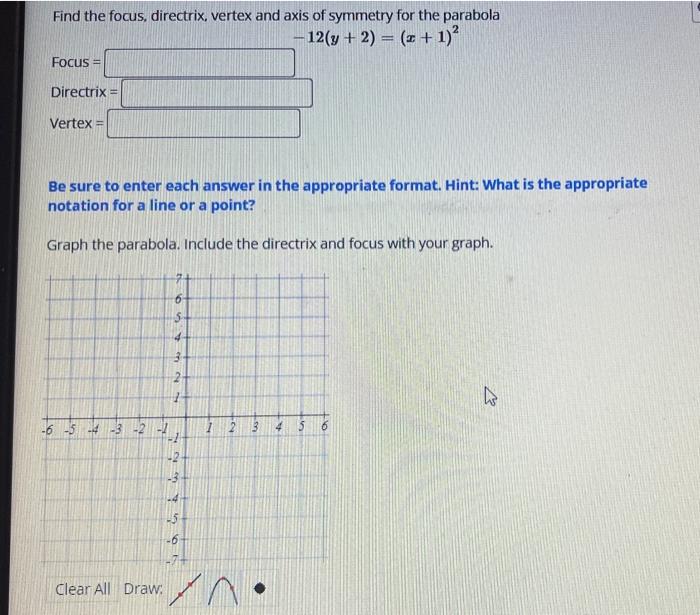 Solved Find the focus, directrix, vertex and axis of | Chegg.com