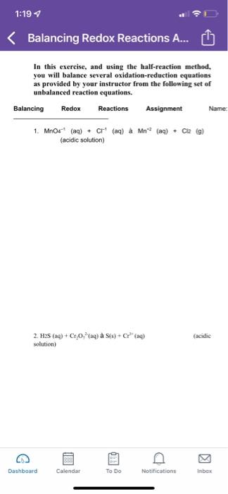 Solved Please help me resolve this Redox reactions, please | Chegg.com