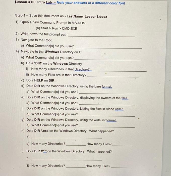 Solved Lesson 3 CLI Intro Lab - Note your answers in a | Chegg.com