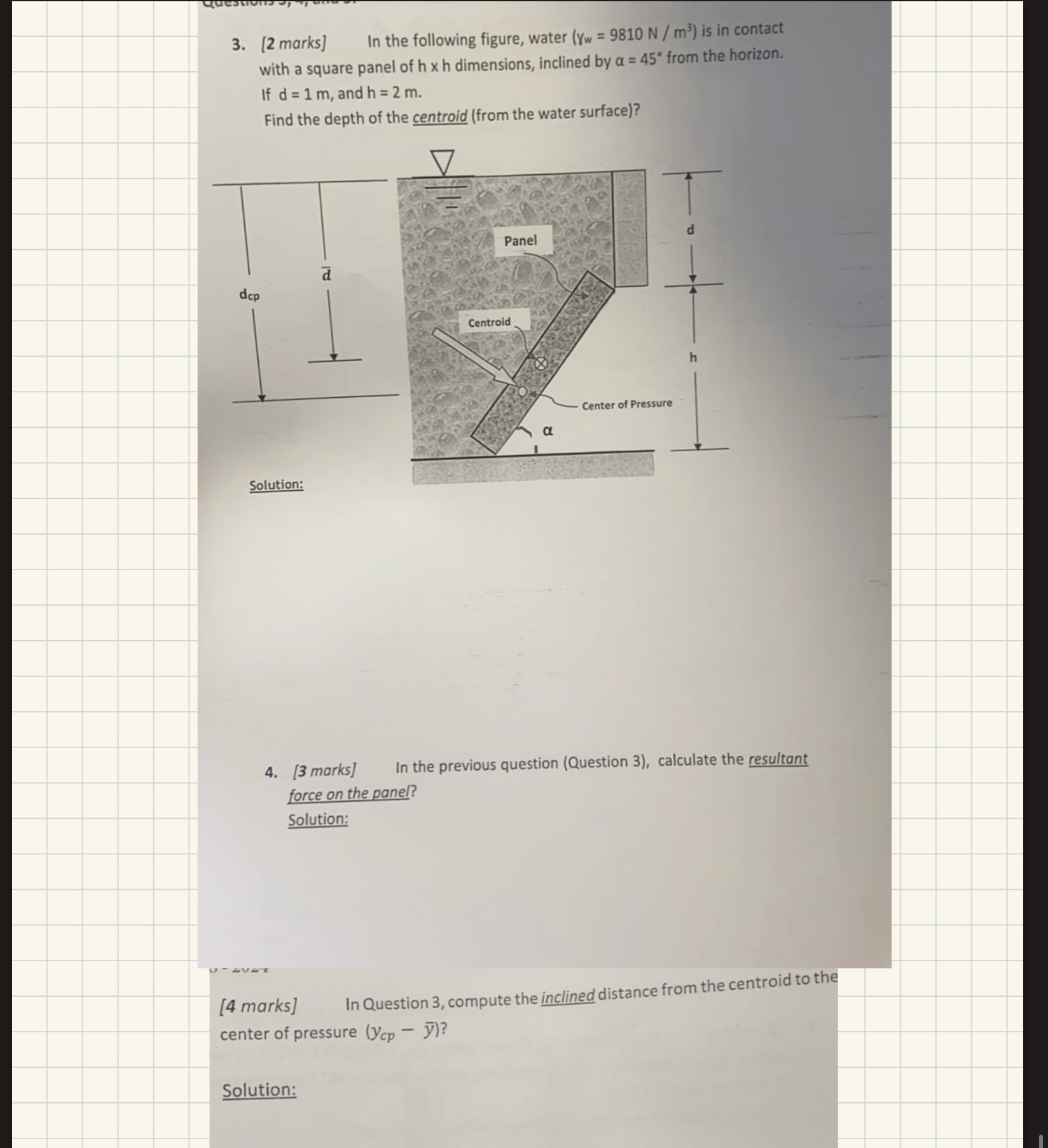 Solved [2 ﻿marks] ﻿In the following figure, water )=(9810Nm3 | Chegg.com