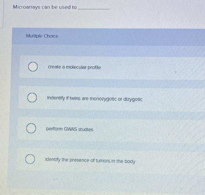 Solved Microarrays can be used to Multiple Choice create a | Chegg.com