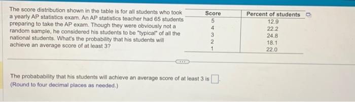 Solved The score distribution shown in the table is for all | Chegg.com