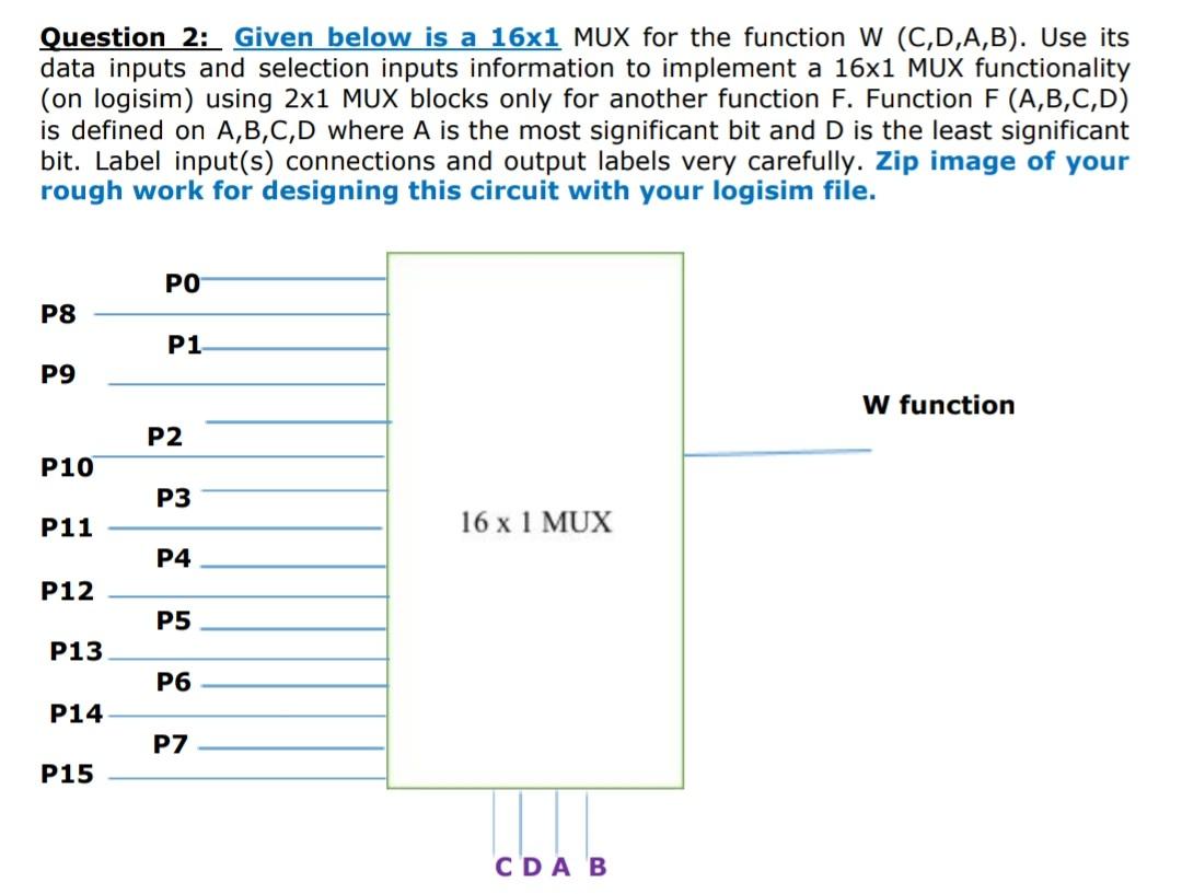 Solved Question 2: Given below is a 16x1 MUX for the | Chegg.com