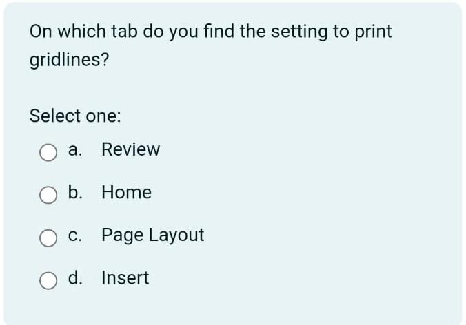 Solved On which tab do you find the setting to print | Chegg.com