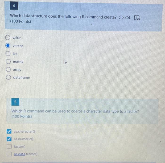 Which data structure does the following R command | Chegg.com