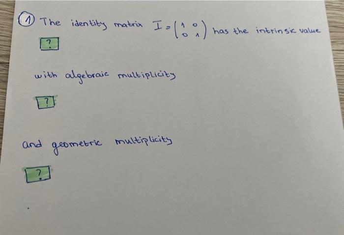 Solved (1) The identity matrix I=(1001) has the intrinsic | Chegg.com