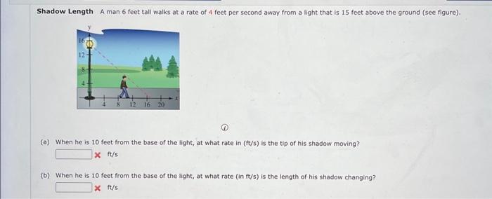 Solved Shadow Length A man 6 feet tall walks at a rate of 4 | Chegg.com