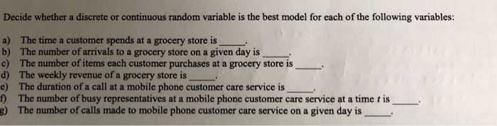 Solved Decide whether a discrete or continuous random | Chegg.com