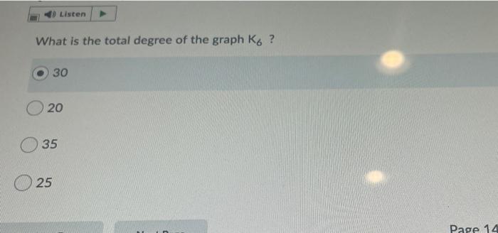 Solved Listen What is the total degree of the graph K6 ? 30 | Chegg.com