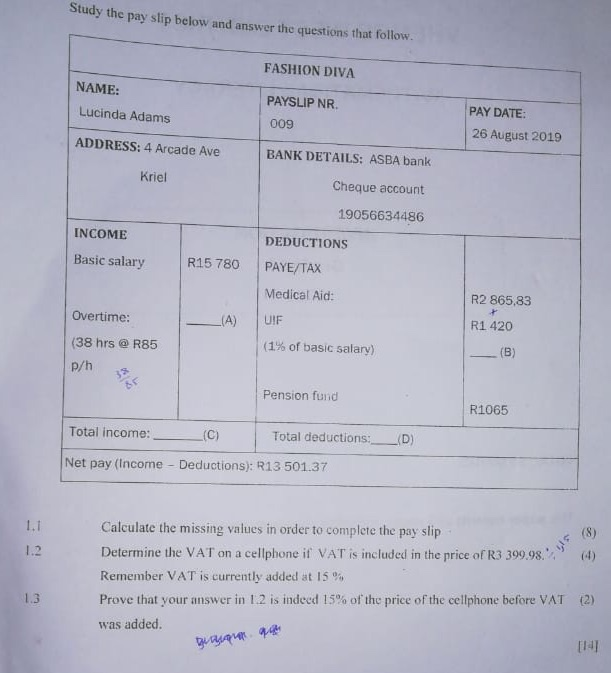 Solved Study the pay slip below and answer the questions | Chegg.com