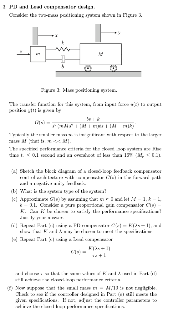 Solved PD and Lead compensator design.Consider the two-mass | Chegg.com