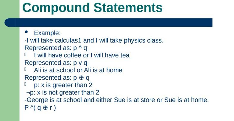 Solved Compound StatementsExample:-I will take calculas1 | Chegg.com