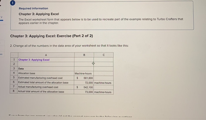 Solved 2 Required information Chapter 3: Applying Excel The | Chegg.com