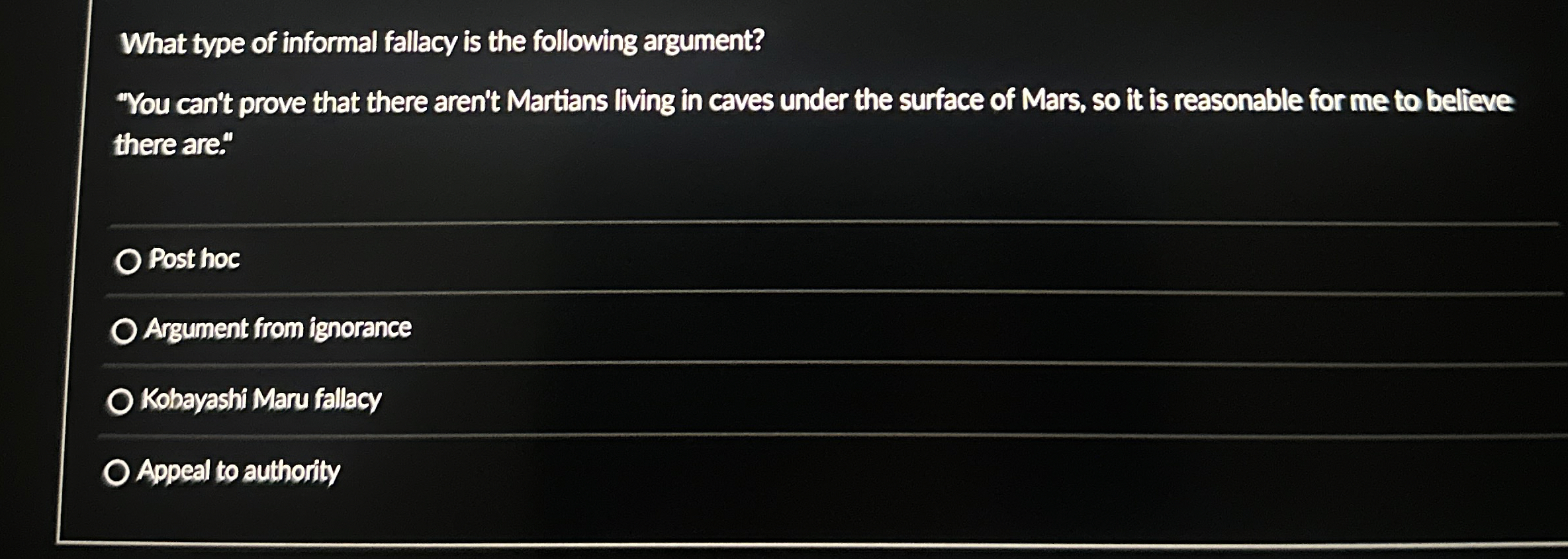 Solved What type of informal fallacy is the following | Chegg.com