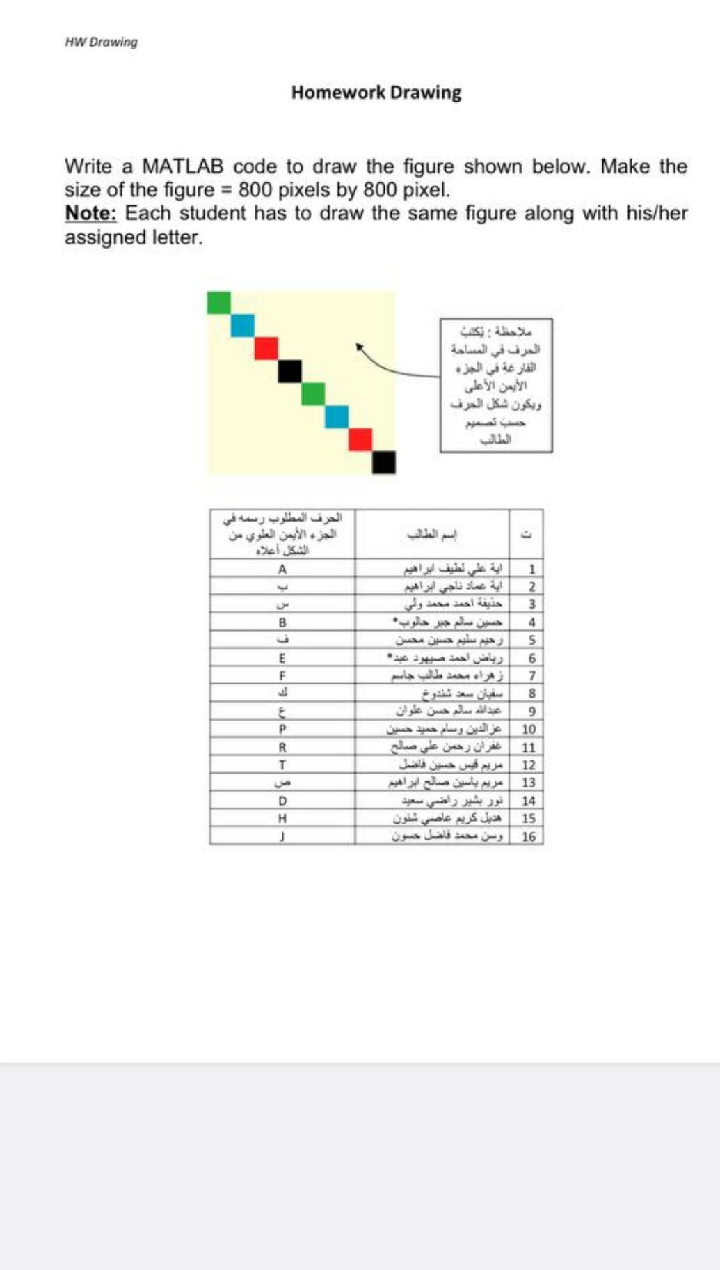 HW Drawing Homework Drawing Write a MATLAB code to | Chegg.com