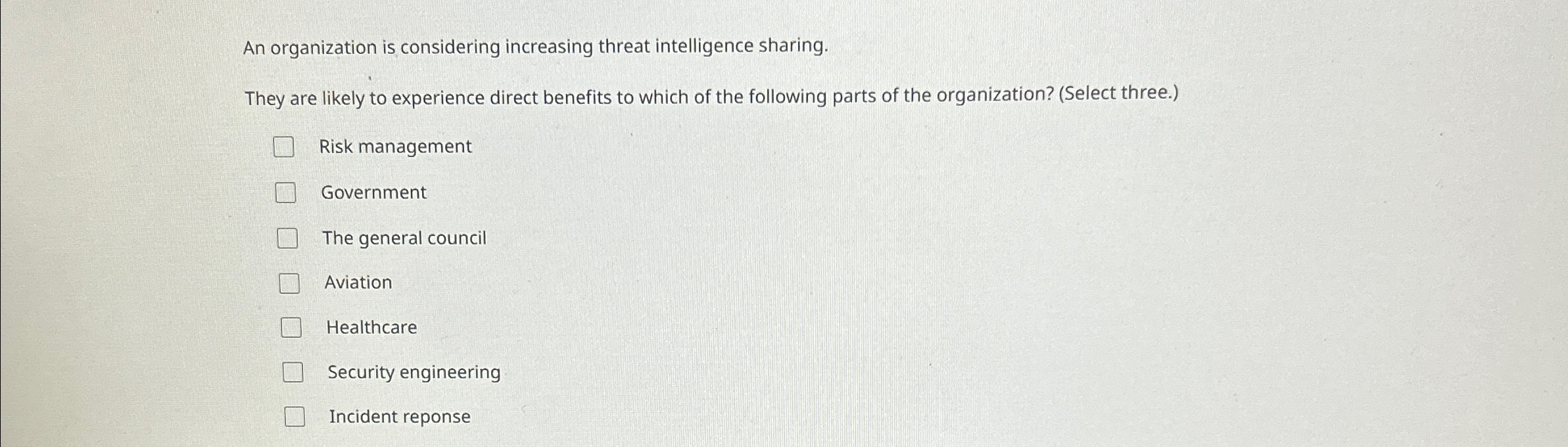 Solved An organization is considering increasing threat | Chegg.com