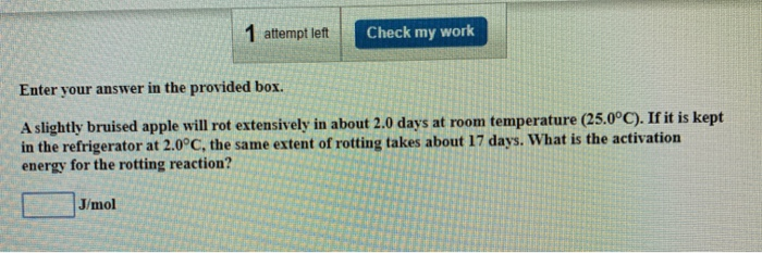 Solved 1 attempt left Check my work Enter your answer in the | Chegg.com