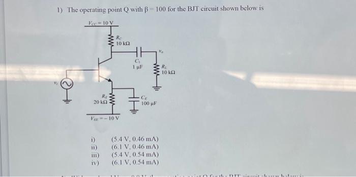 Solved 1) The operating point Q with ß = 100 for the BJT | Chegg.com