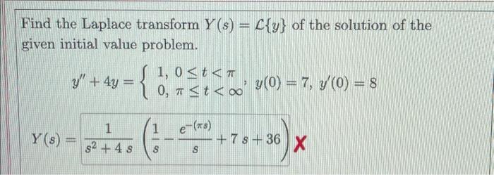 Solved Find the Laplace transform Y(s)=L{y} of the solution | Chegg.com