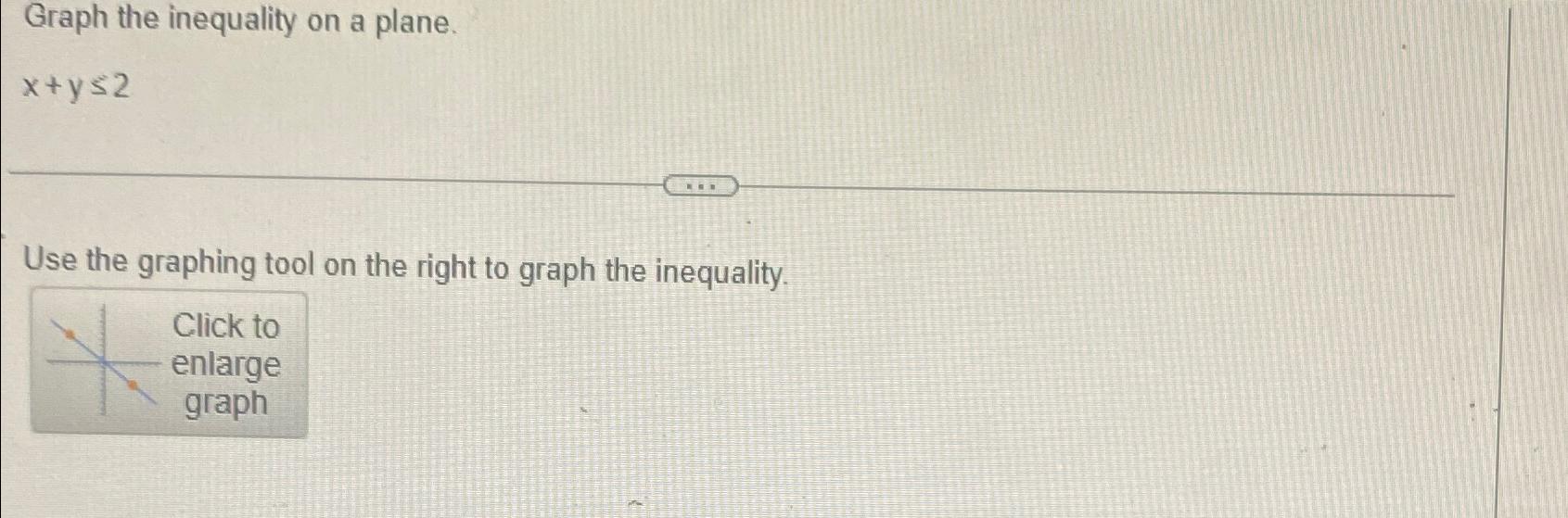 Solved Graph the inequality on a plane.x+y≤2Use the graphing | Chegg.com