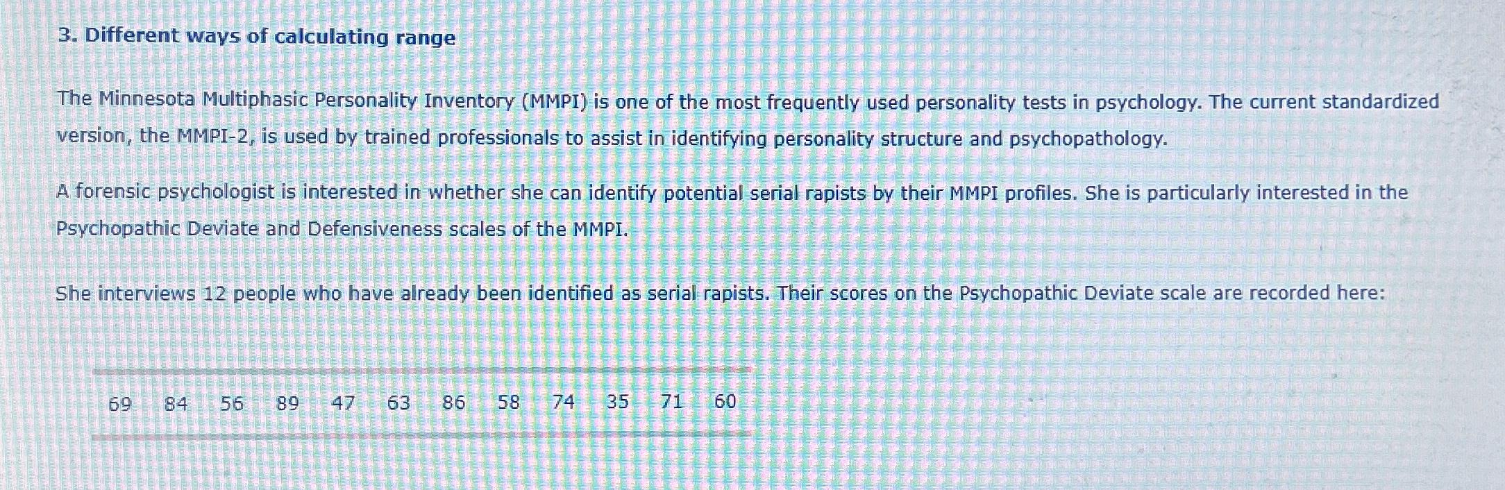 Solved Different ways of calculating rangeThe Minnesota | Chegg.com